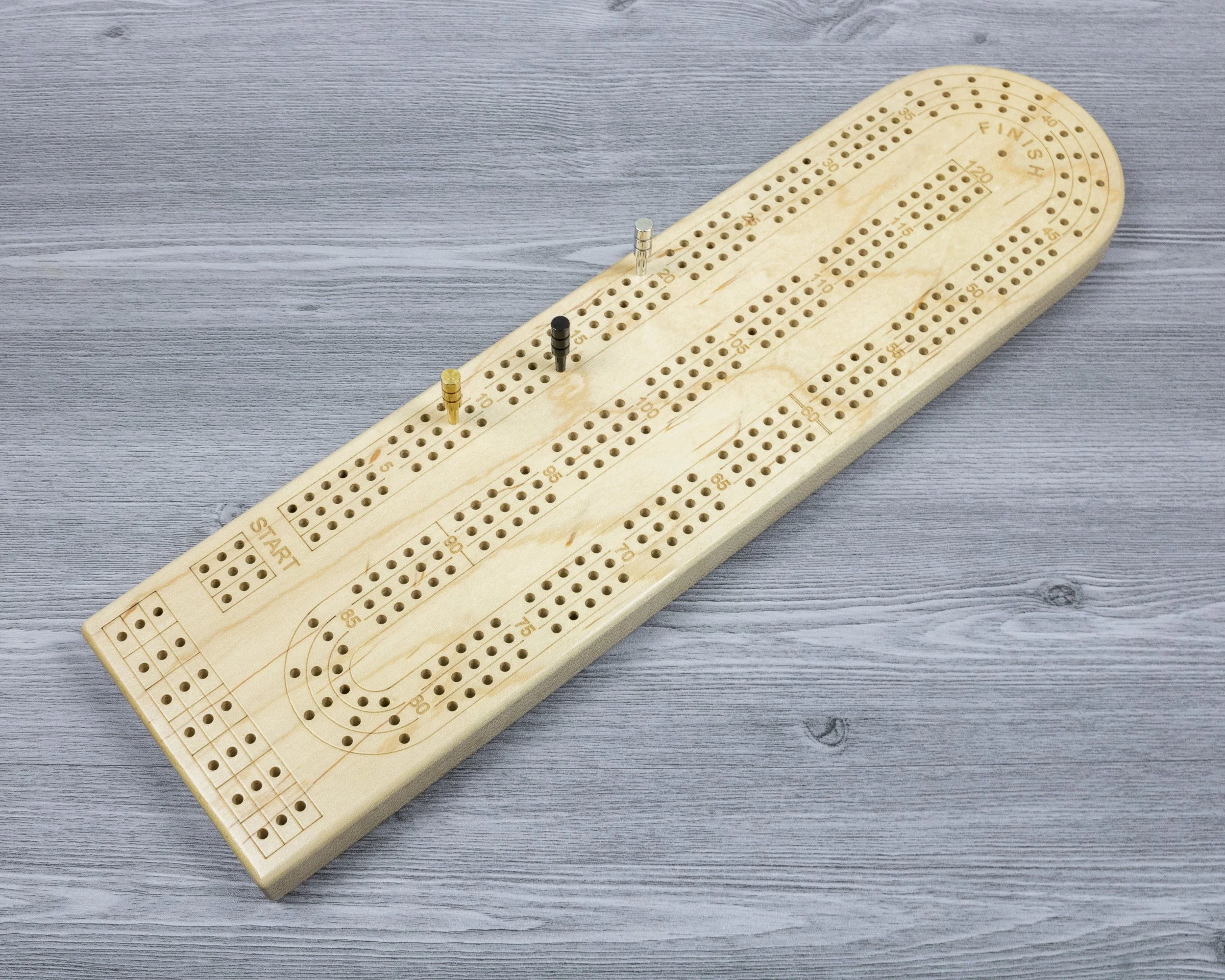 Maple Hardwood 3 Lane Cribbage Board | 15.25” x 4” | Includes Set of 3 Metal Pegs — Craft Forge ...