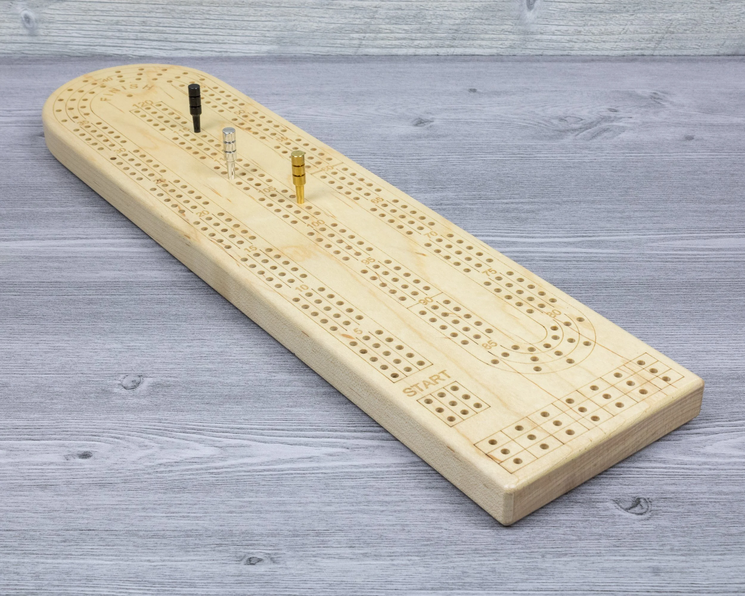 Maple Hardwood 3 Lane Cribbage Board | 15.25” x 4” | Includes Set of 3 Metal Pegs — Craft Forge ...