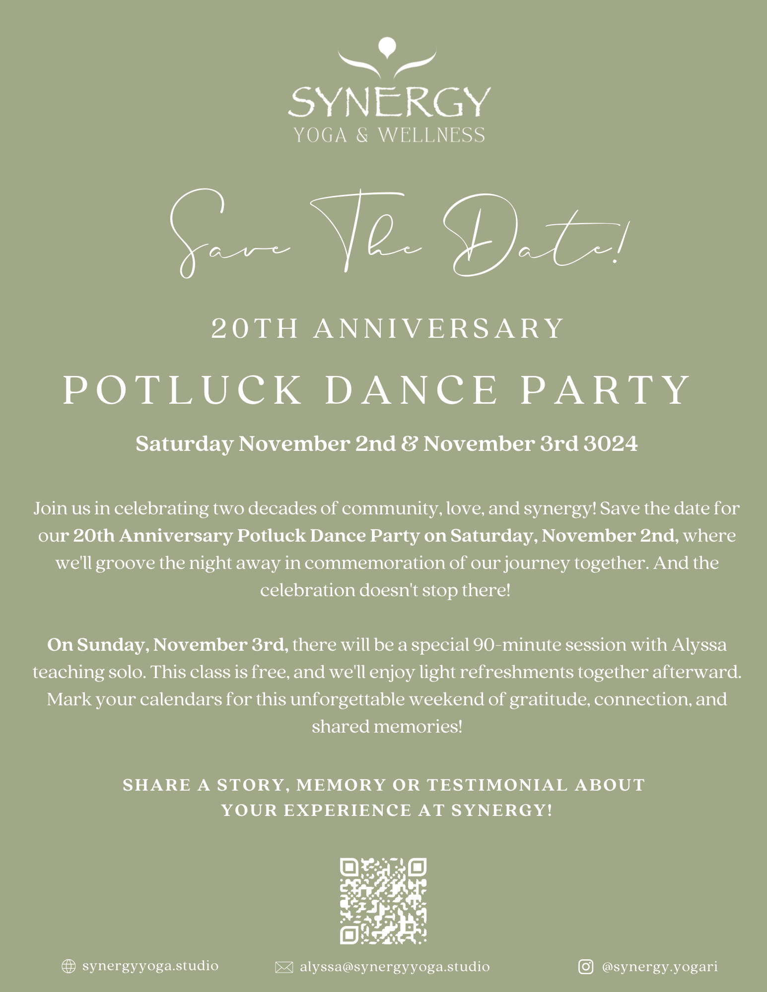 20th Anniversary Potluck Dance Party — Synergy Yoga & Wellness