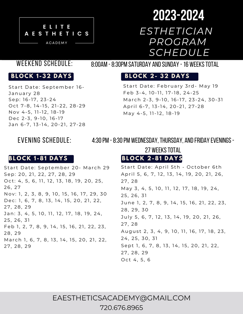 Denver Esthetician School Schedule — Elite Aesthetics Academy