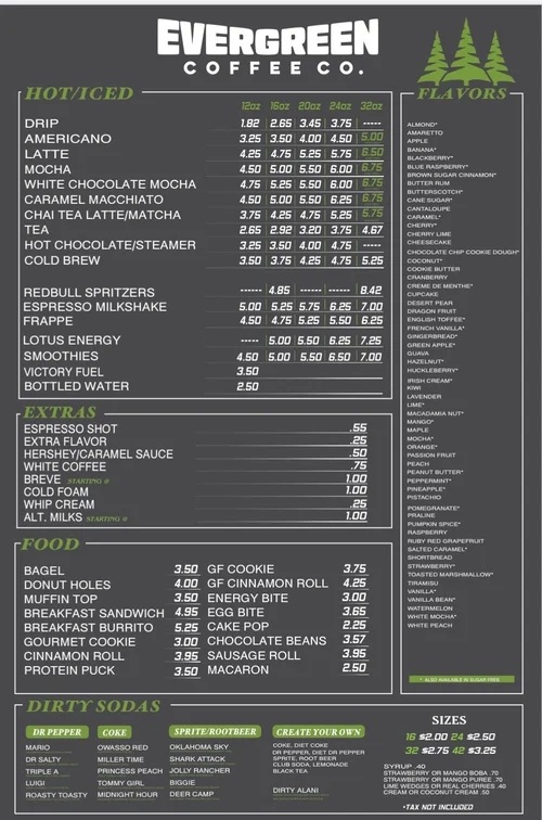 Menu — Evergreen Coffee Co.
