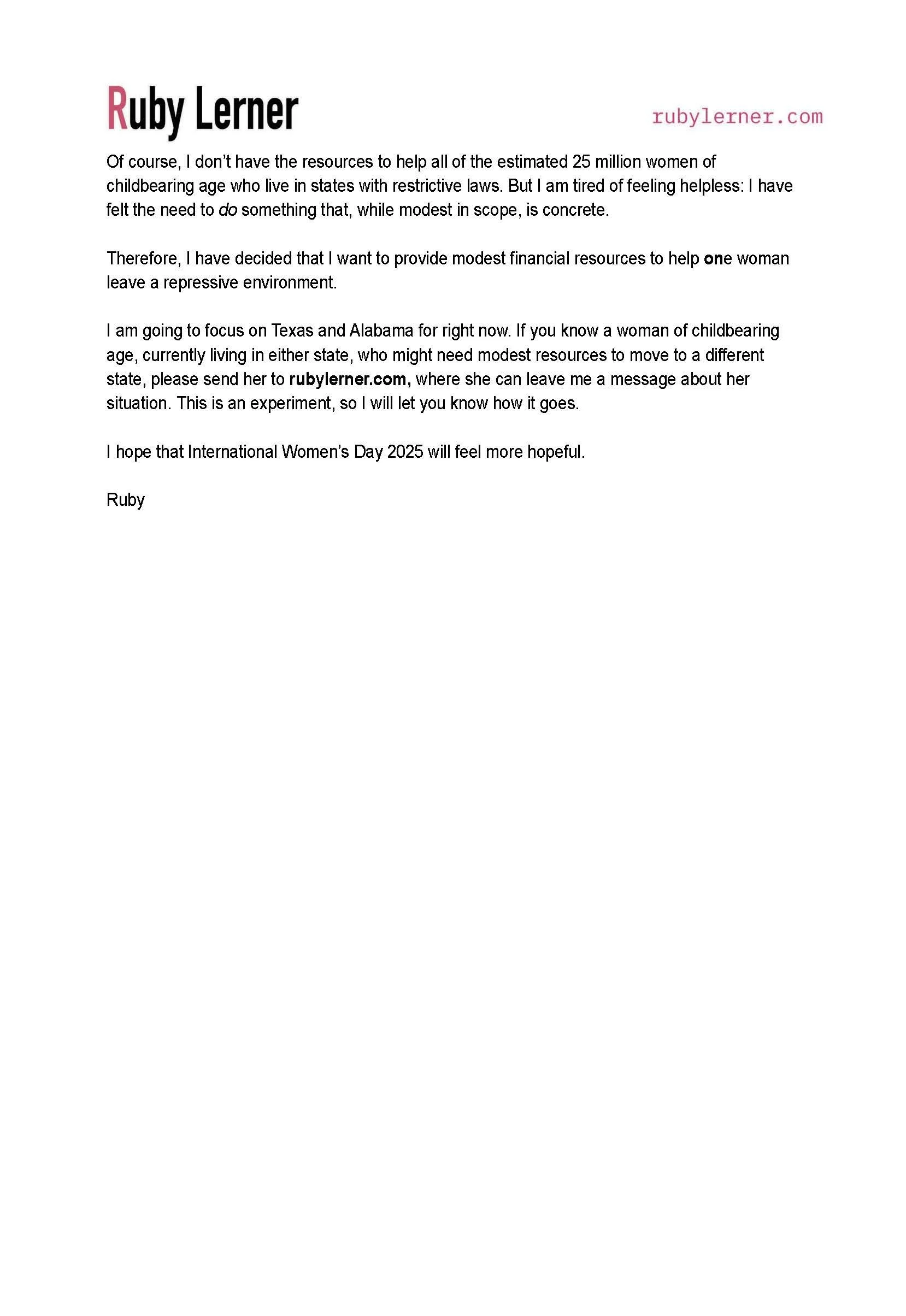 International Women’s Day 2024 — Ruby Lerner