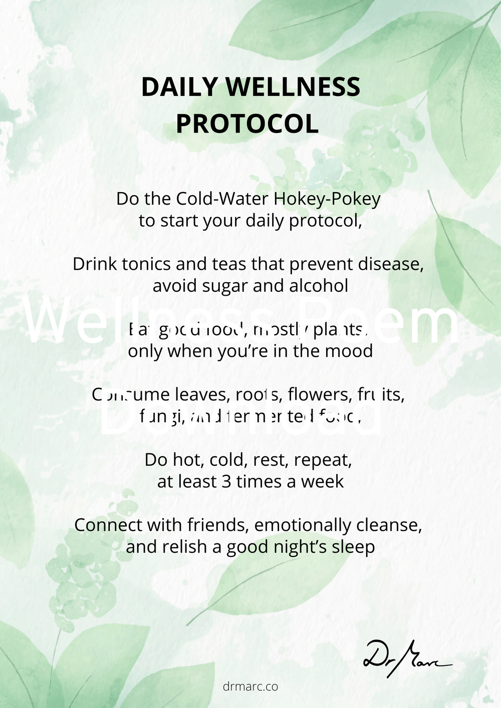 The Extreme Wellness Protocol Poem Poster Download — Dr Marc