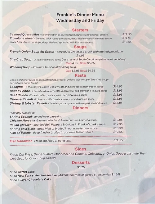 Dinner Menu — Frankie’s on 2nd