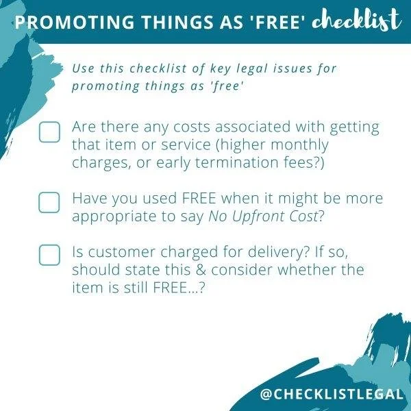 CHECKLIST: 'FREE' promotions checklist — Checklist Legal