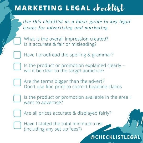 CHECKLIST: General advertising & marketing checklist — Checklist Legal