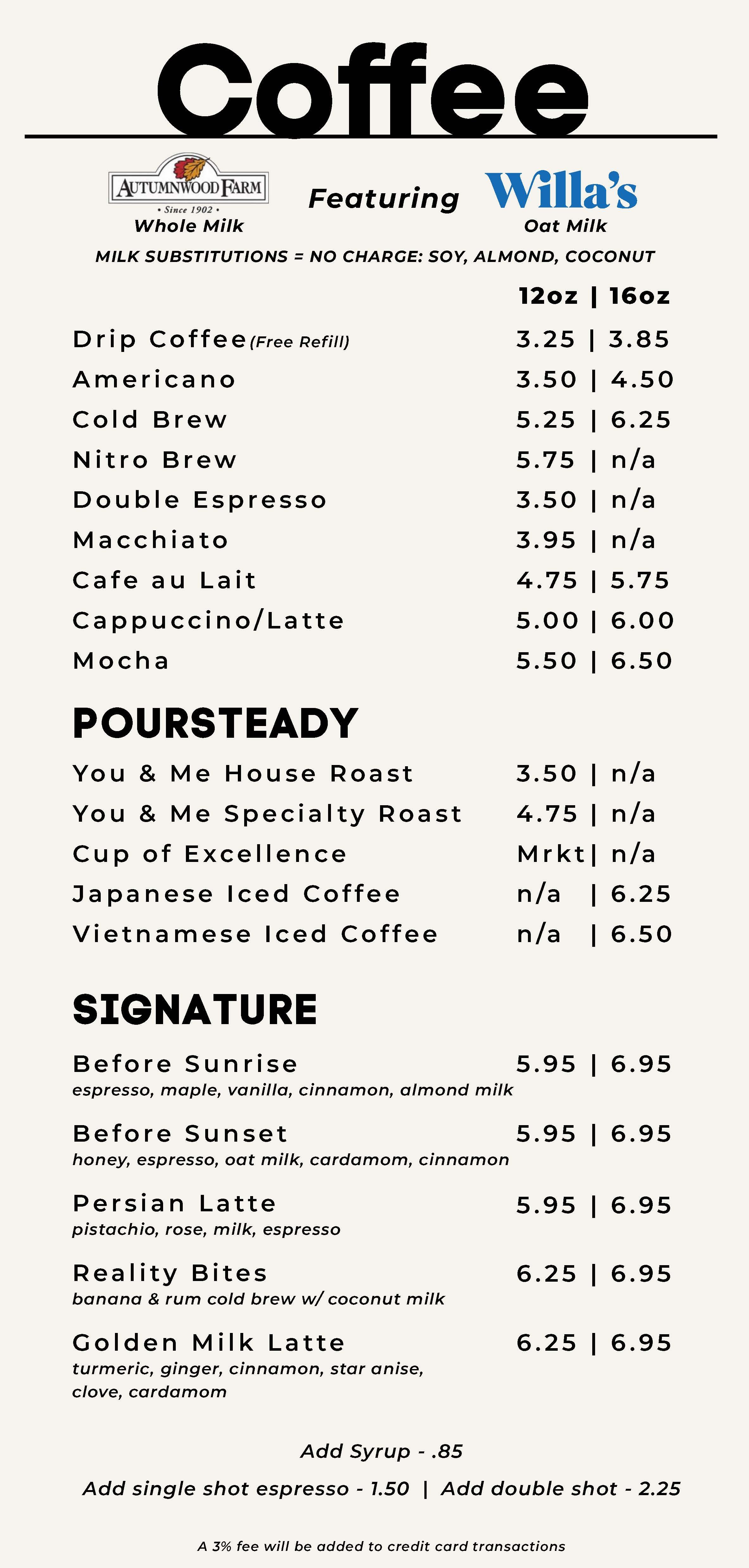 Our Menu — You & Me Cafe