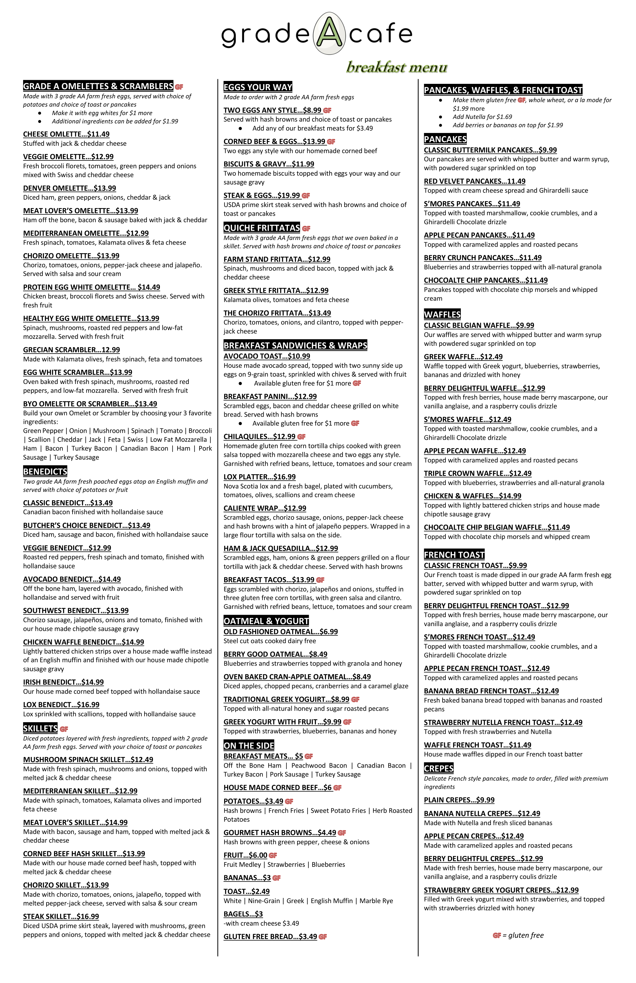 Menu — Grade A Cafe