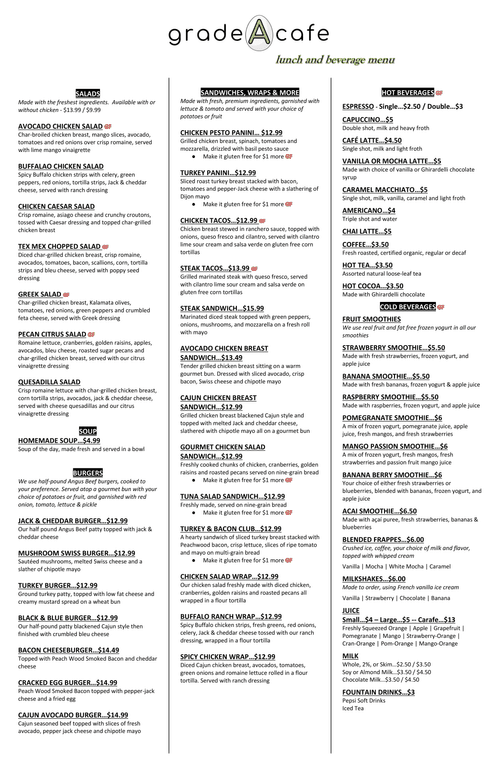 Menu — Grade A Cafe