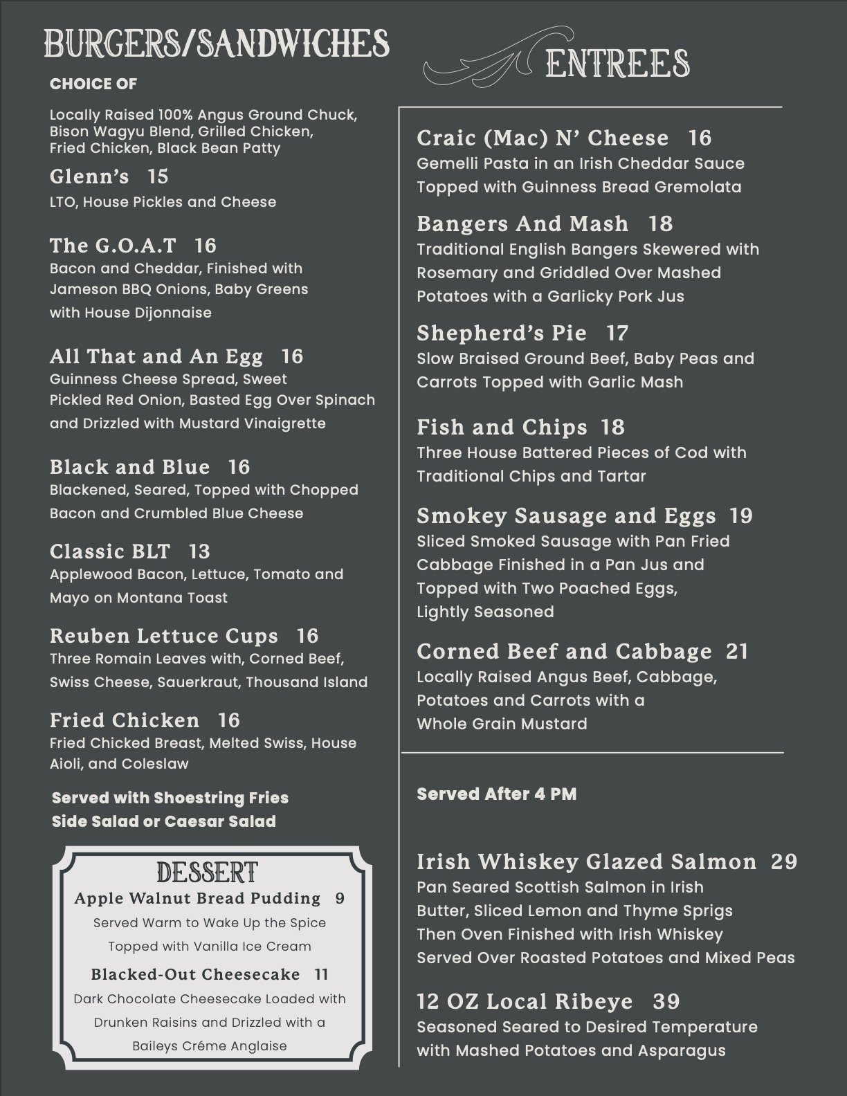 Menu Fainting Goat Pub