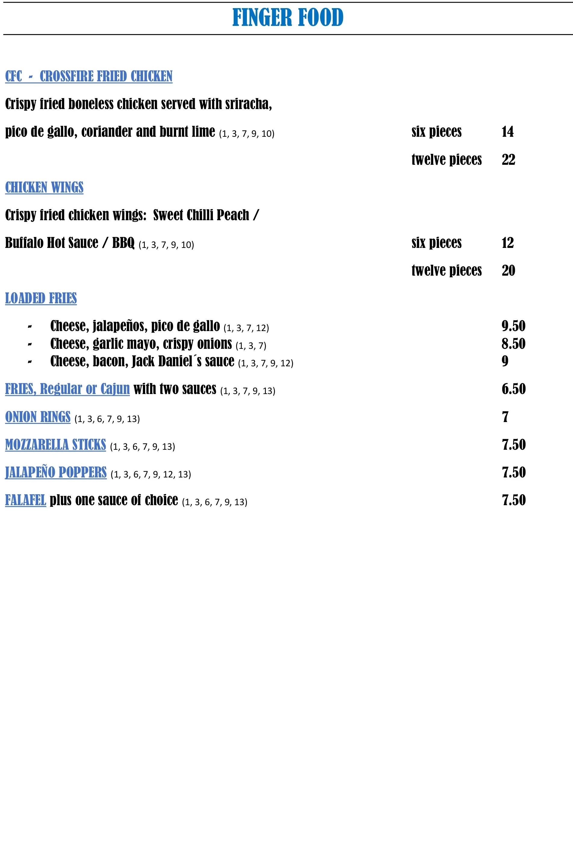 Food — Crossfire Bar