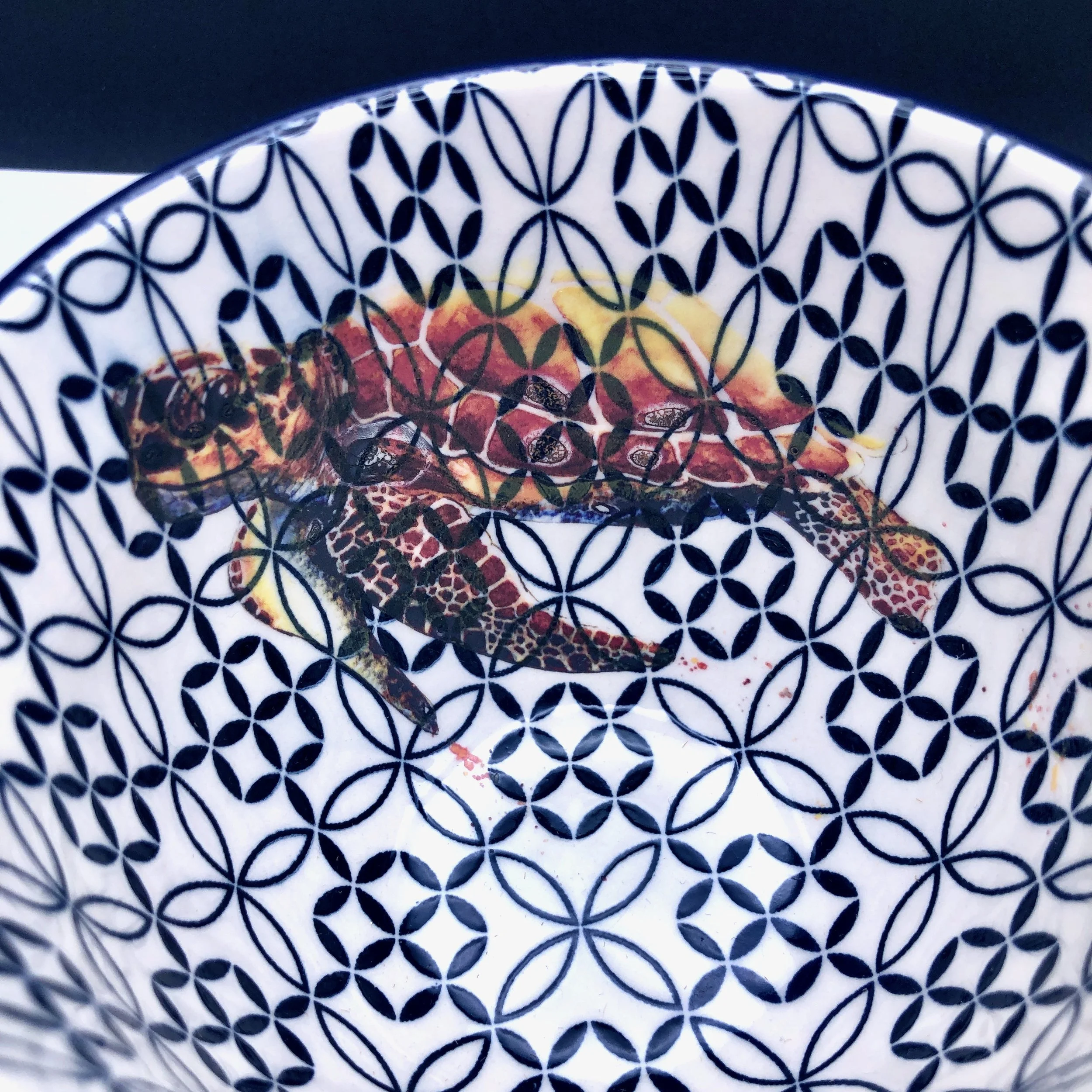 Upcycled blue mug with turtle — The Jolly Upcycler