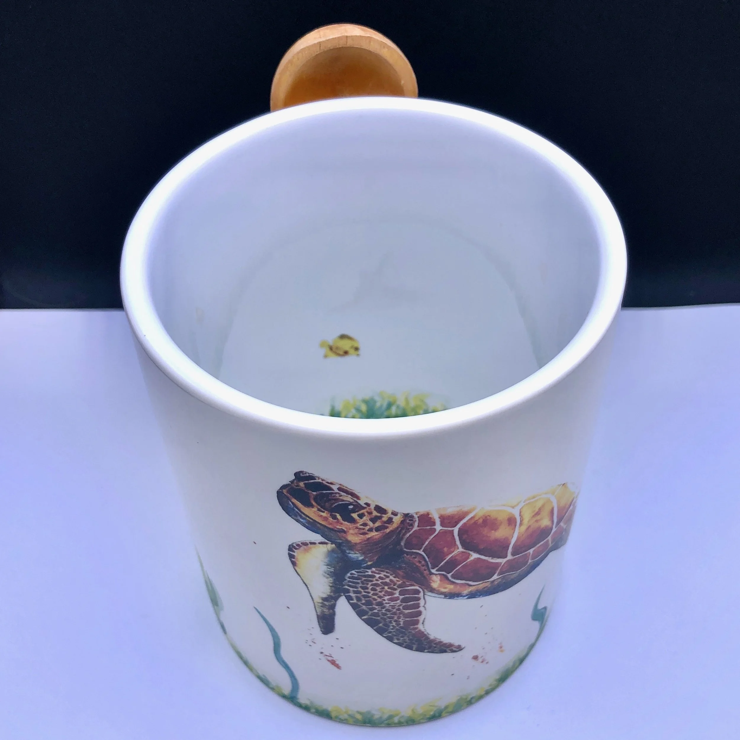 Upcycled blue mug with turtle — The Jolly Upcycler