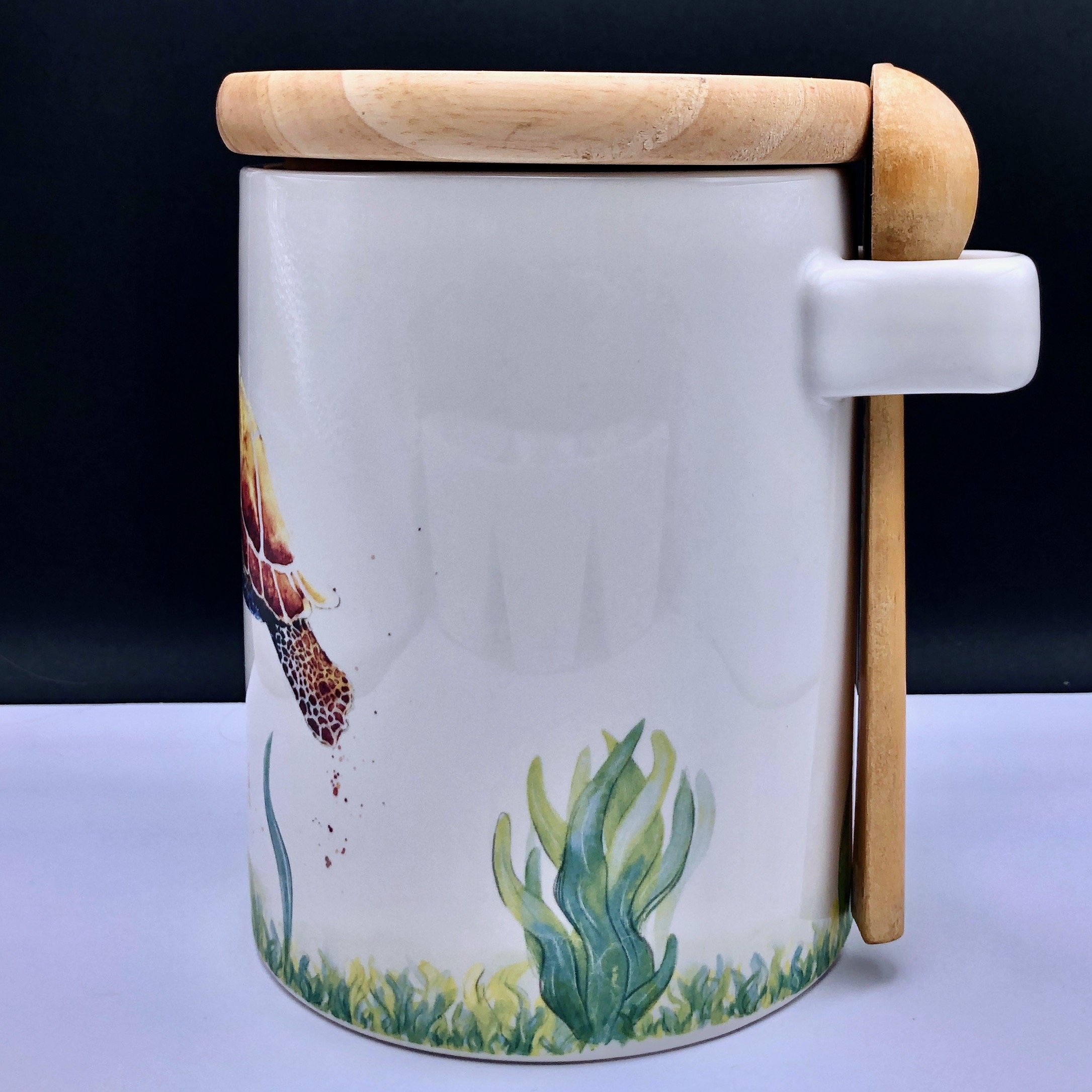 Upcycled blue mug with turtle — The Jolly Upcycler