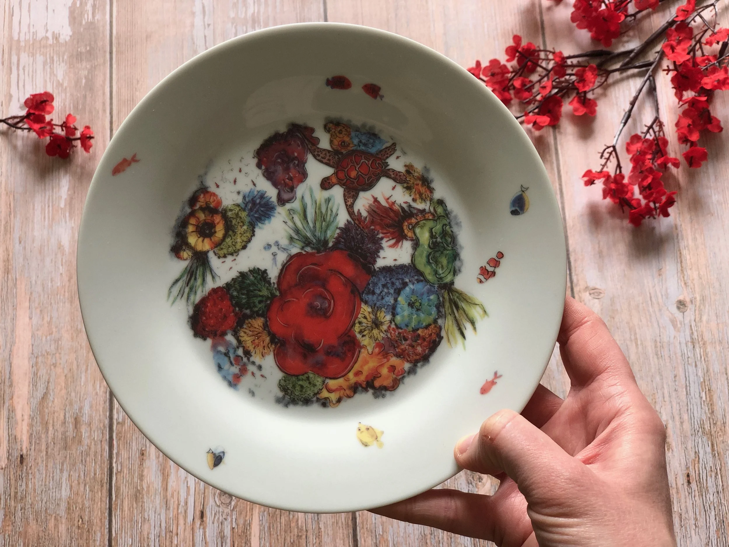 Upcycled dessert plate with a coral reef — The Jolly Upcycler