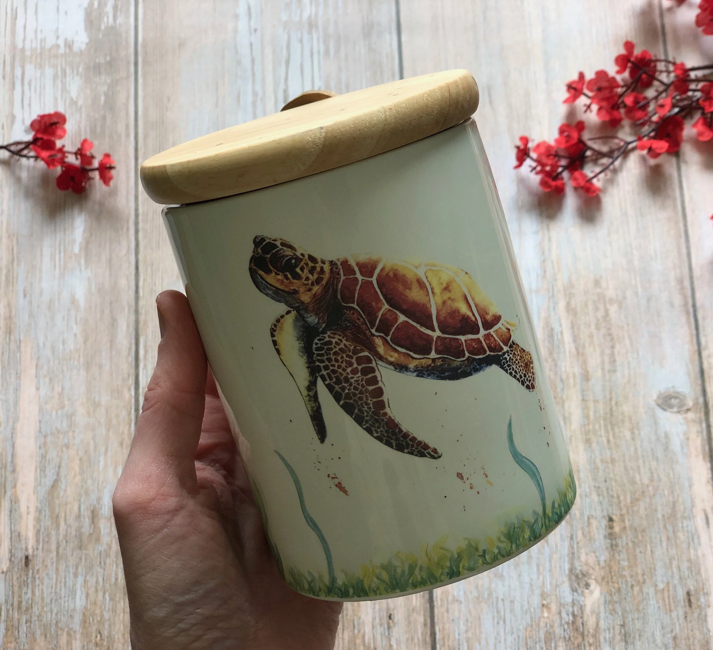 Upcycled blue mug with turtle — The Jolly Upcycler