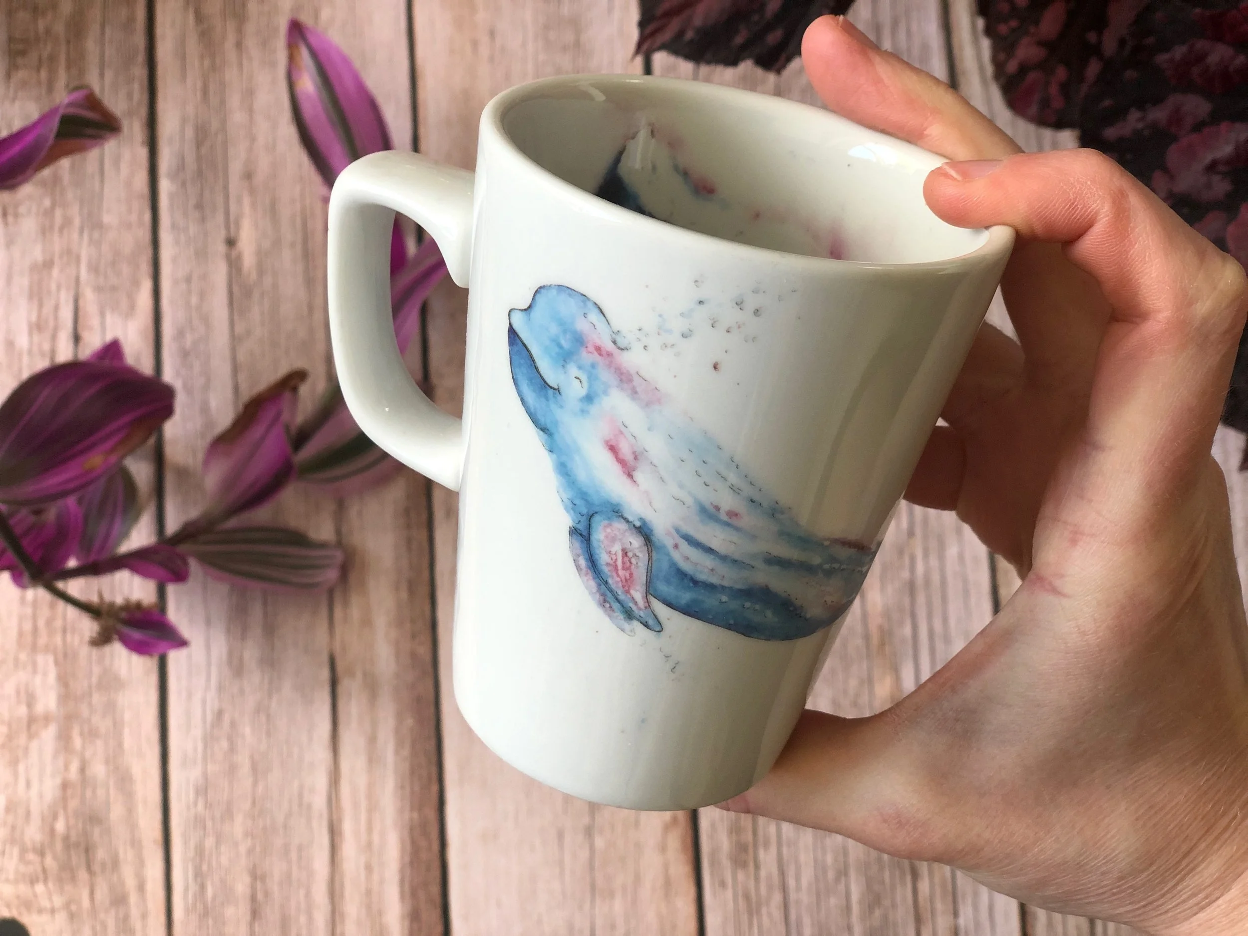 Upcycled mug with a beluga whale — The Jolly Upcycler