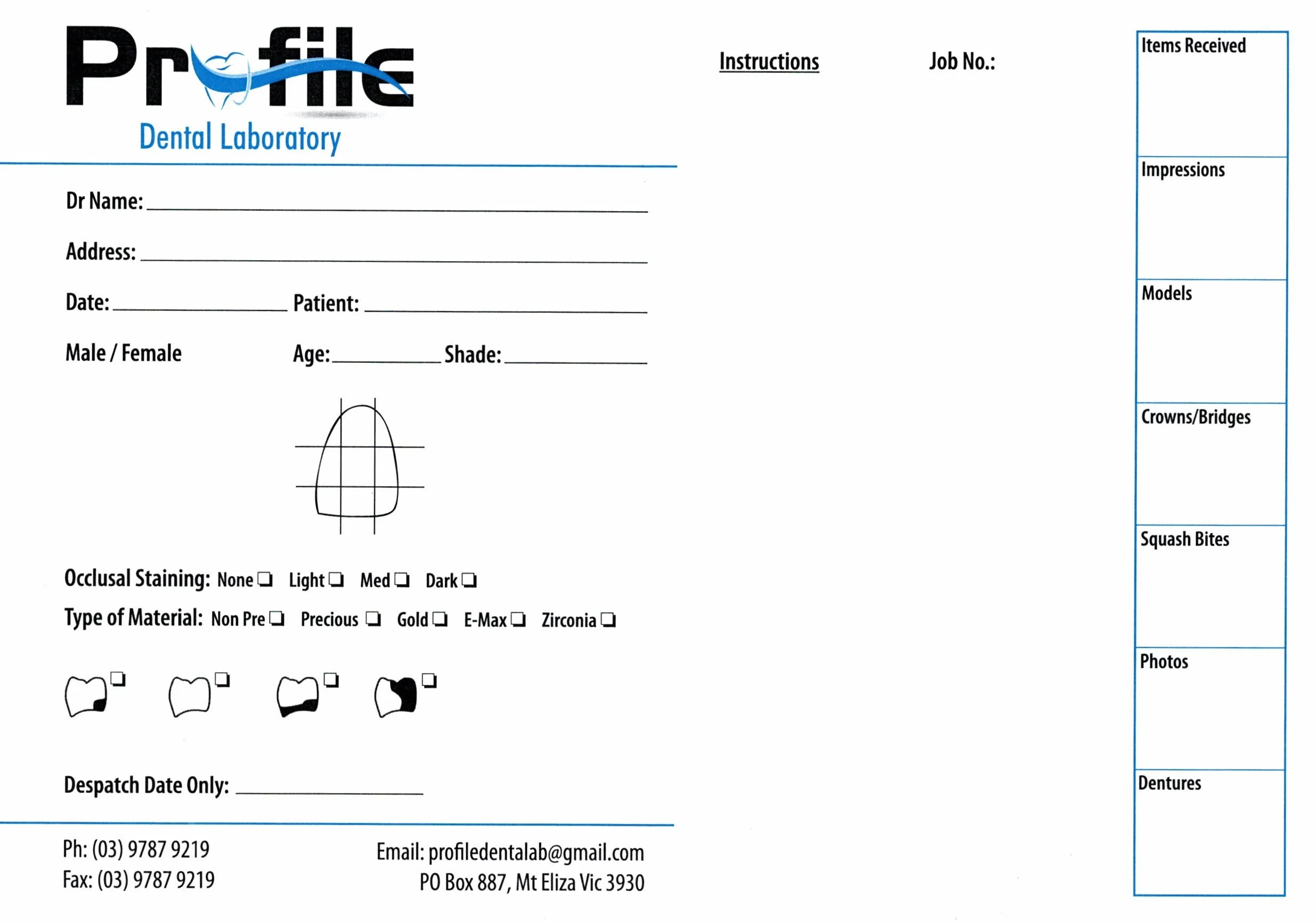 Download Lab Sheets — Profile Dental lab