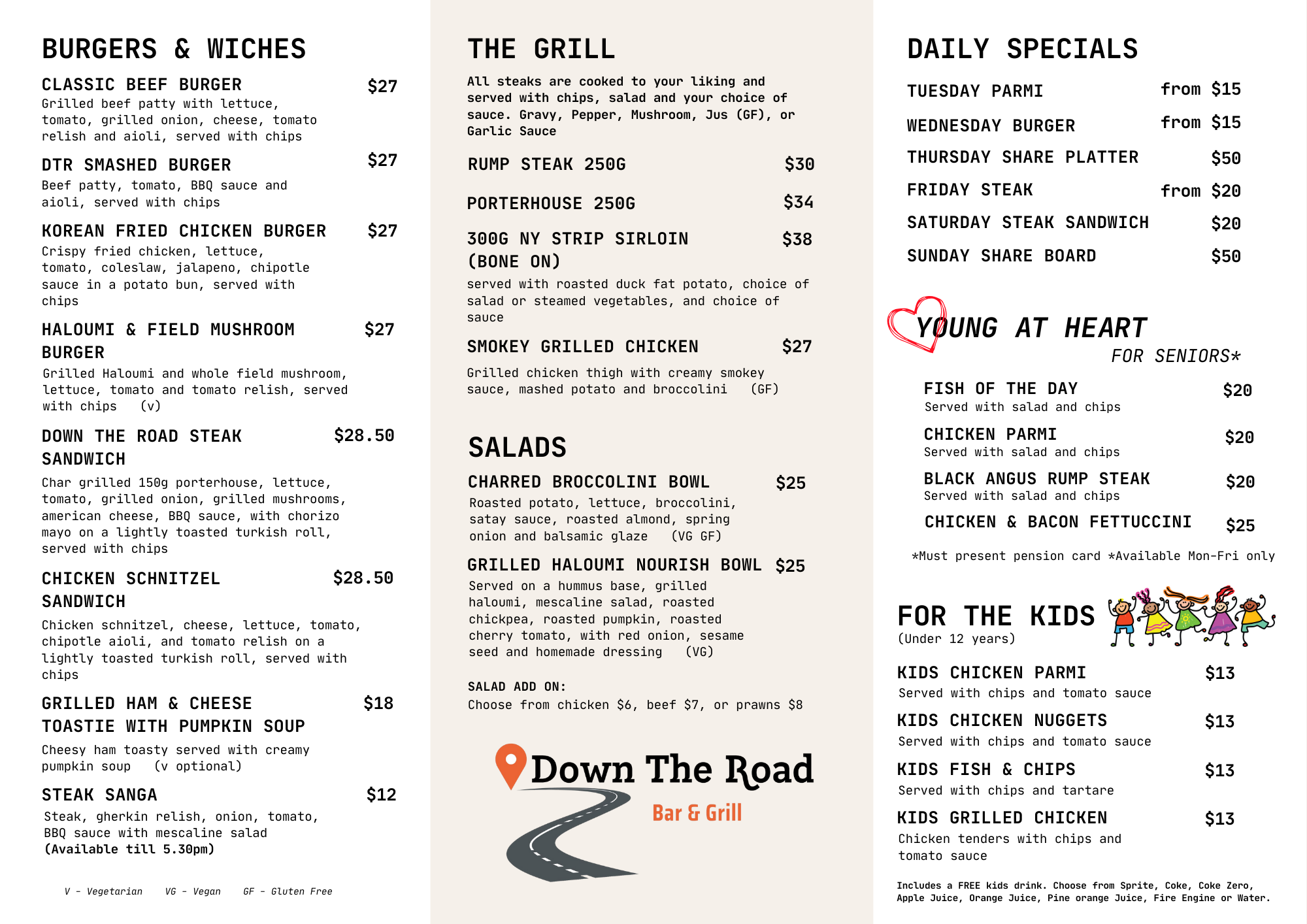 Menu — Down The Road Bar and Grill