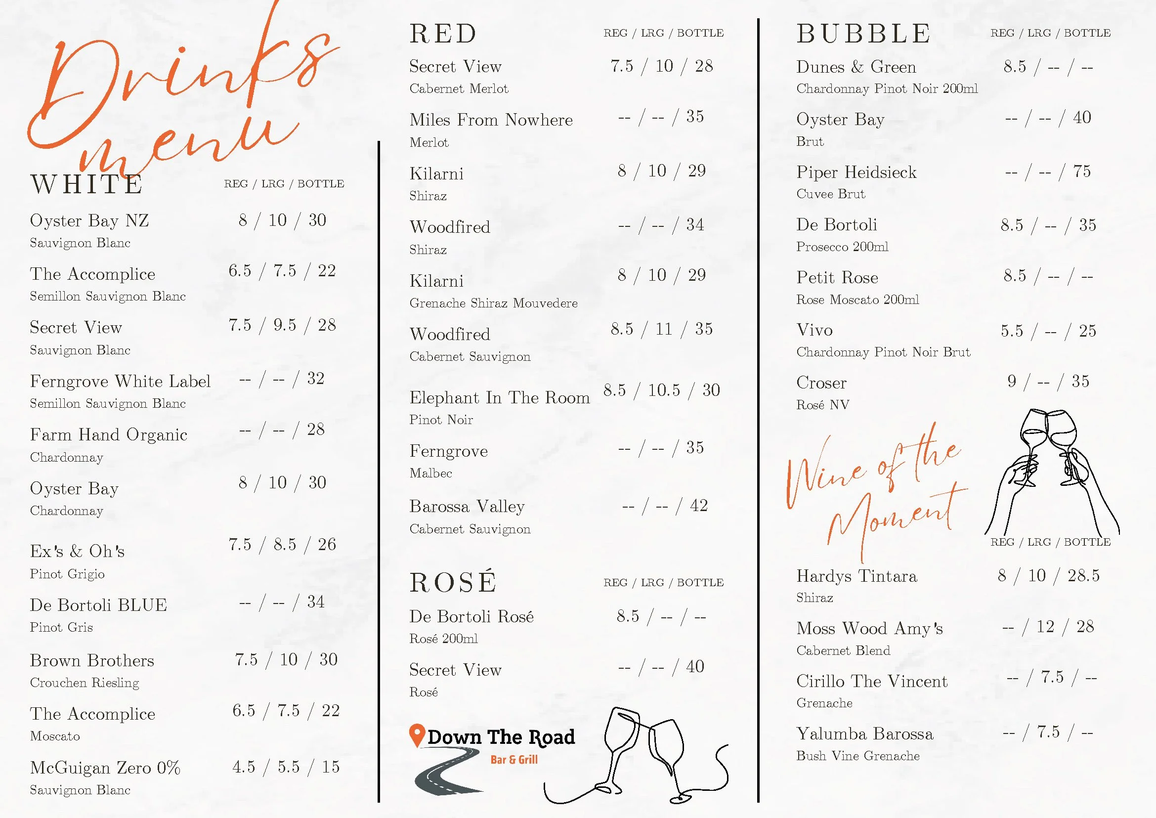 Menu — Down The Road Bar and Grill