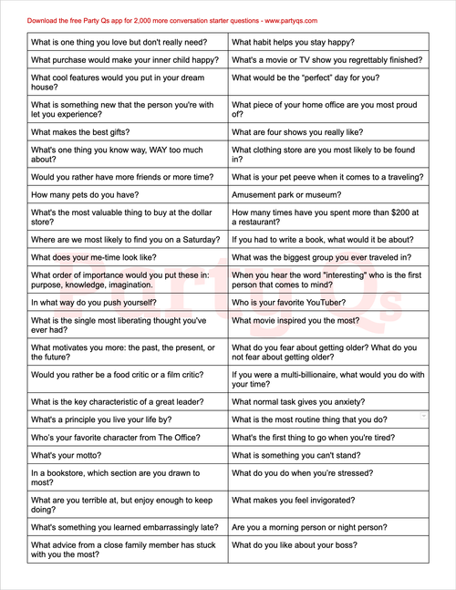 Conversation Starter Cards - Printable (48). All You Need Is Your Phone ...