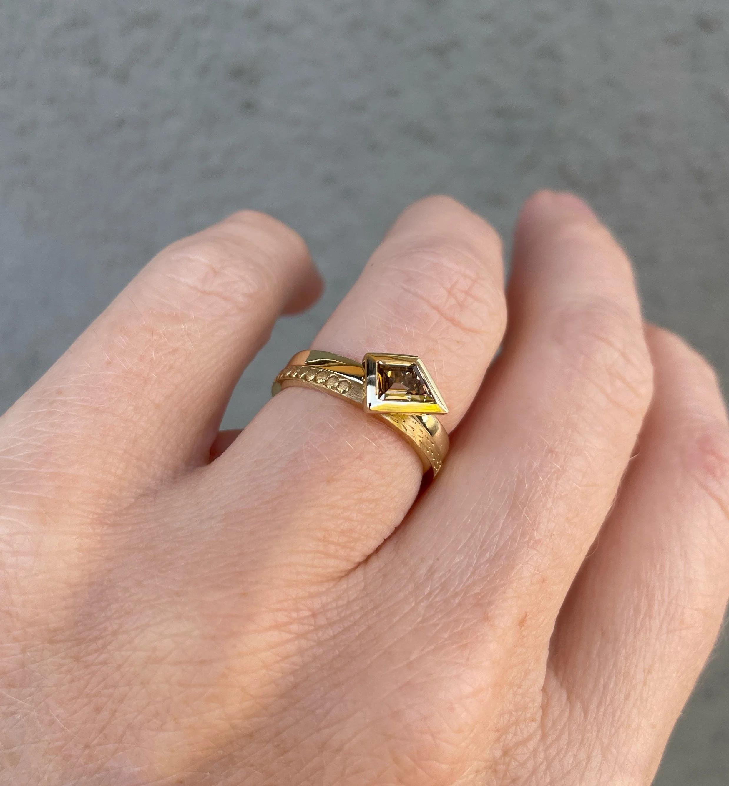 Whistle cut champagne Argyle diamond ring — Susan Ewington Jewellery