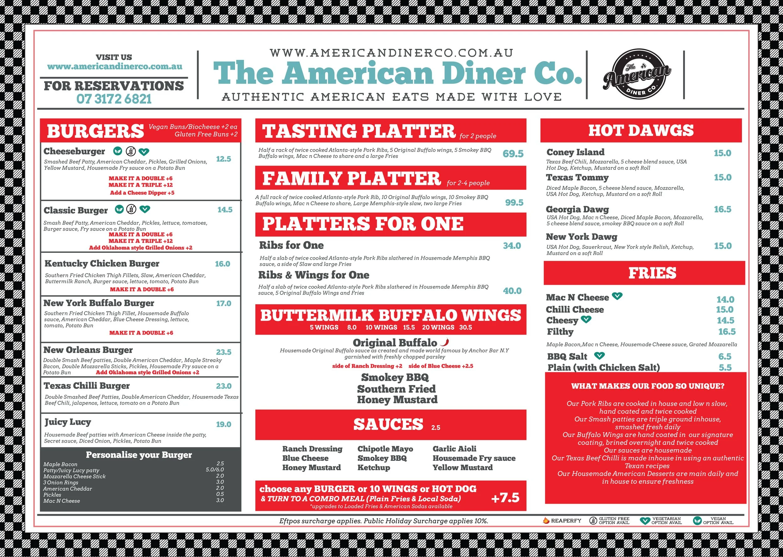 American Diner Menu