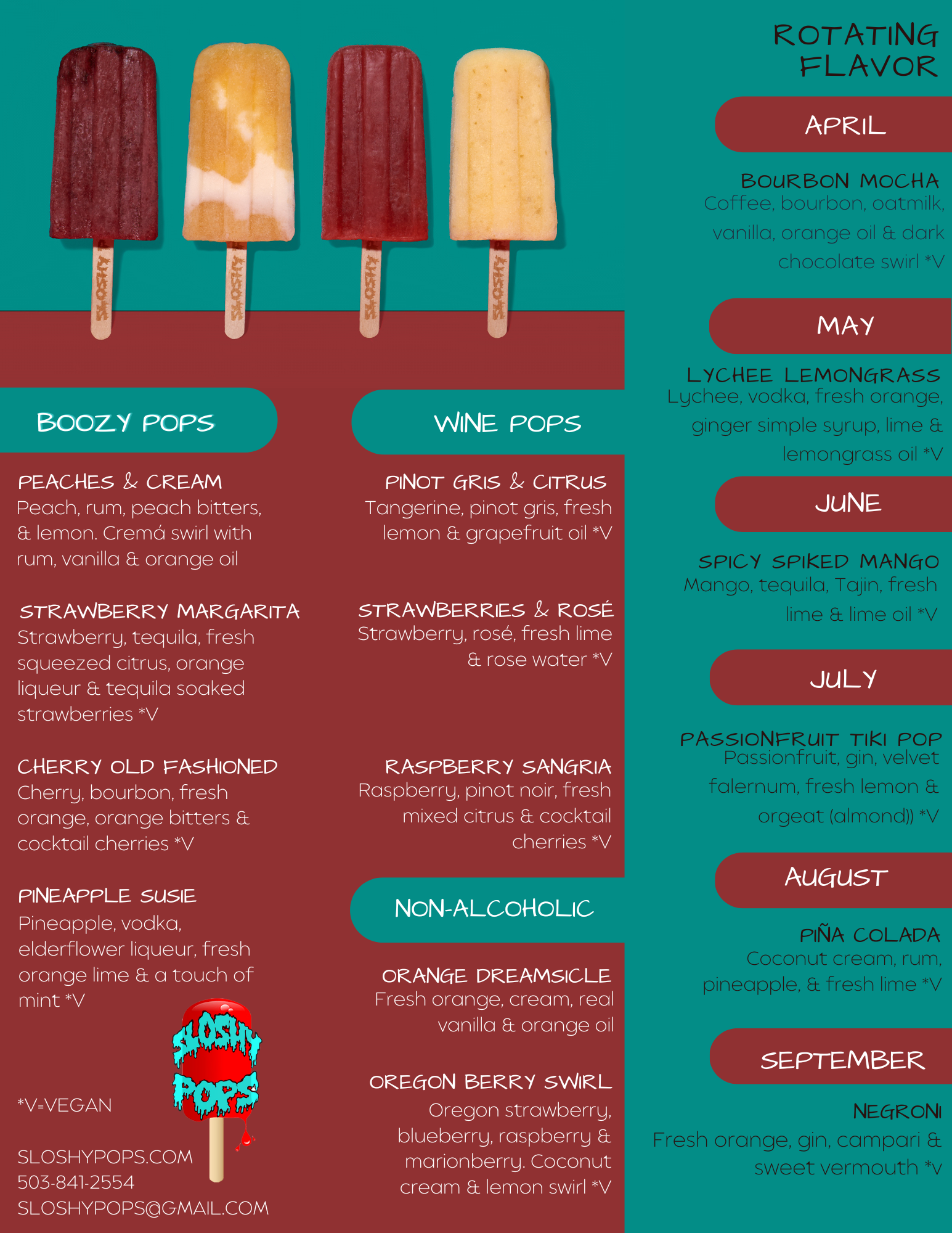 Menu & Price List — Sloshy Pops