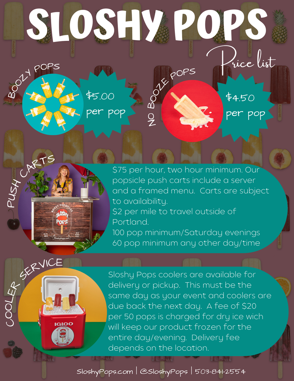 Menu & Price List — Sloshy Pops
