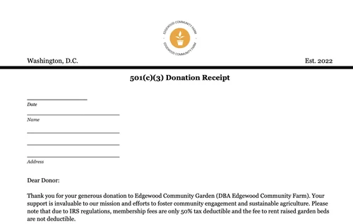 Donation Receipt — Edgewood Community Farm