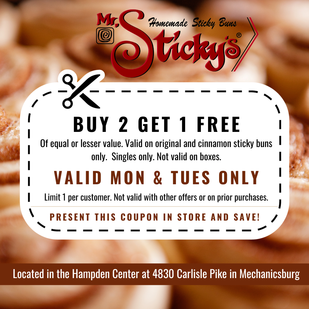 Promotion: Buy 2 Get 1, Mon. & Tue. — Mr. Sticky's of Central PA