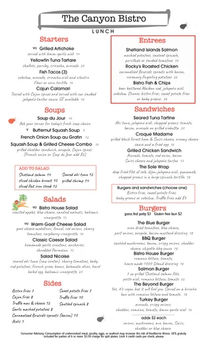 Lunch Menu of Canyon Bistro & Wine Bar - French American Cuisine ...