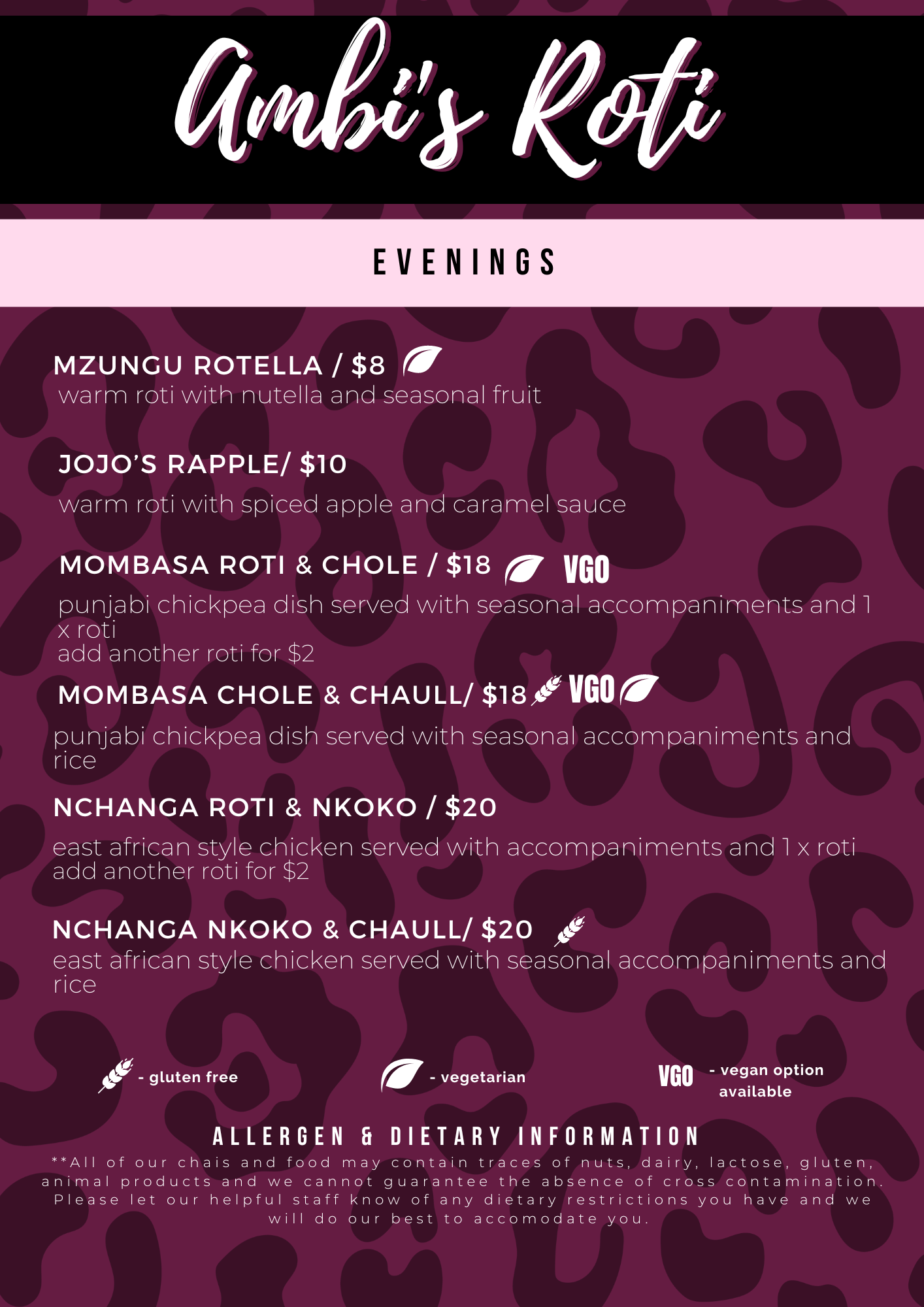 NORTH SYDNEY MENU — Ambi's Chai