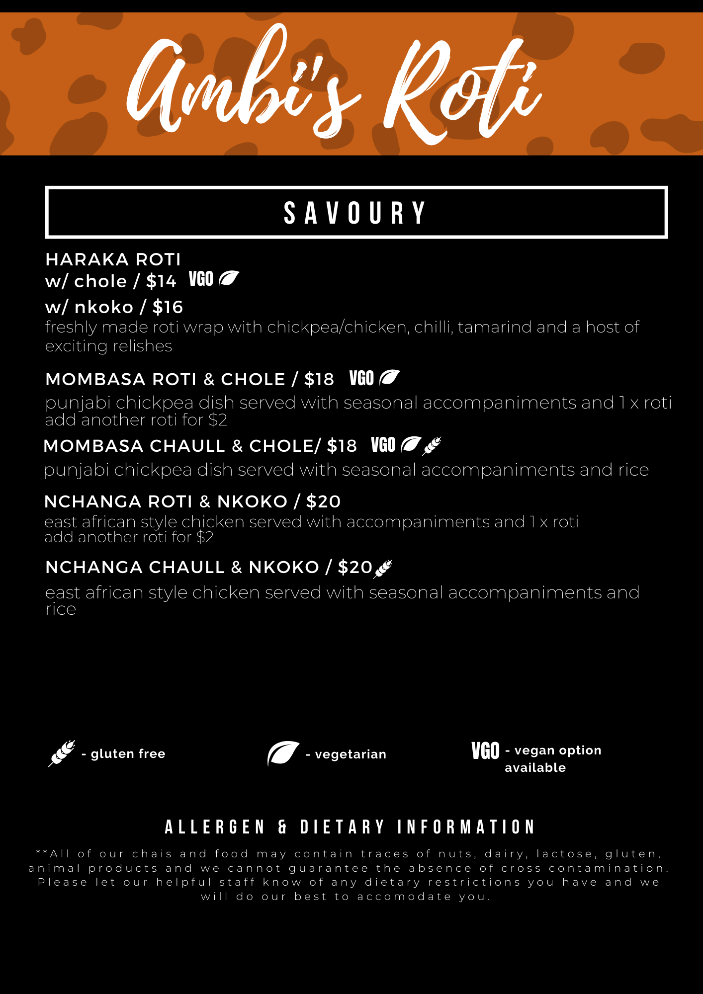 KENT STREET MENU — Ambi's Chai