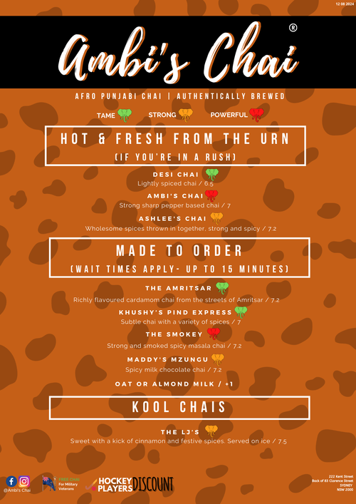 KENT STREET MENU — Ambi's Chai