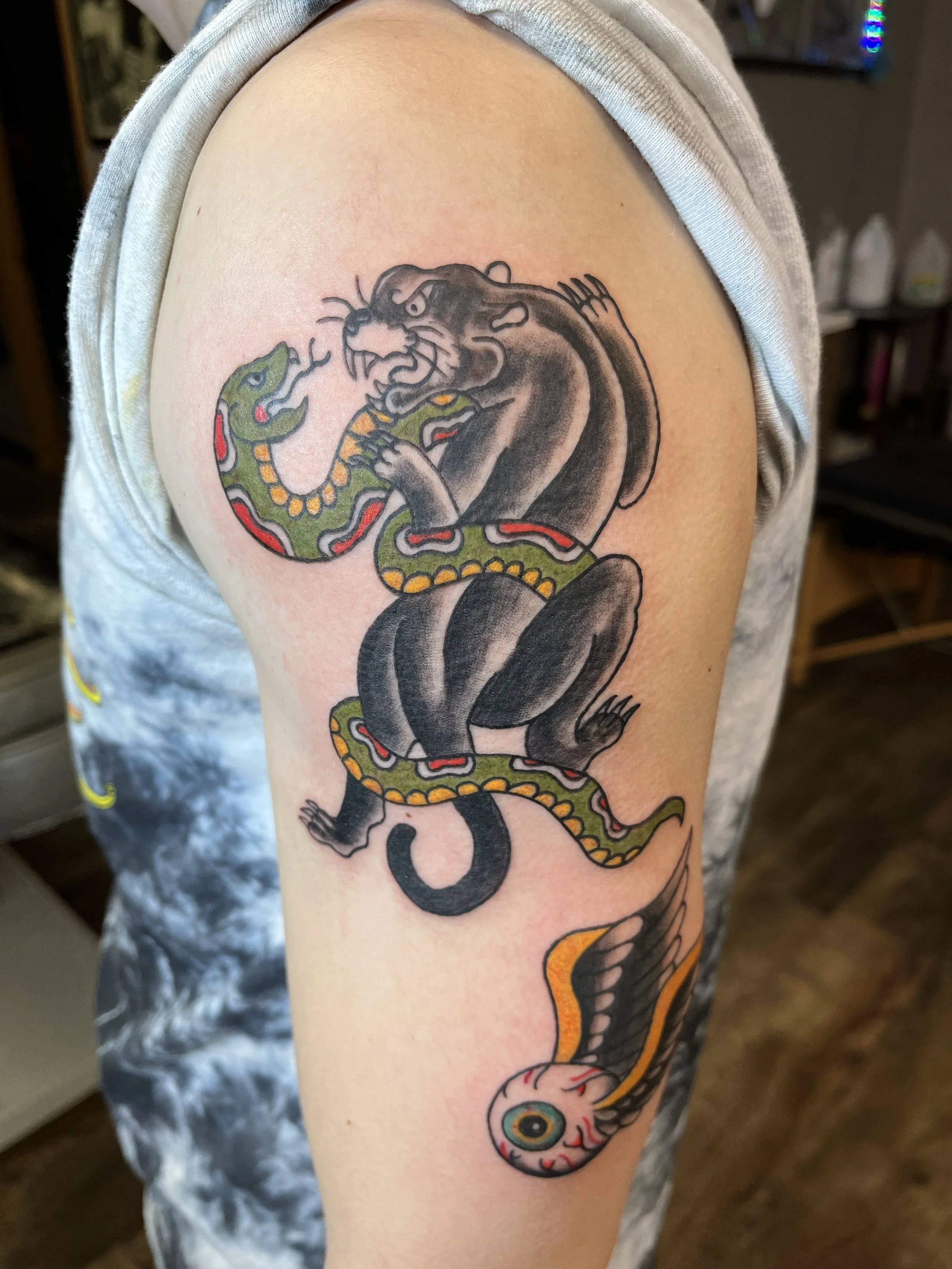 Traditional Panther Snake Tattoo