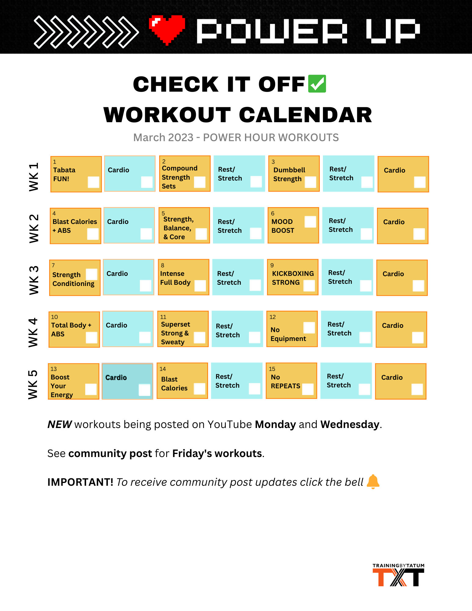 WORKOUT CALENDARS | Unlock Your Potential — TXT - Training by Tatum