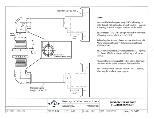 BANDED SIDE OF POLE FLASHER BRACKET — Flemington Aluminum & Brass