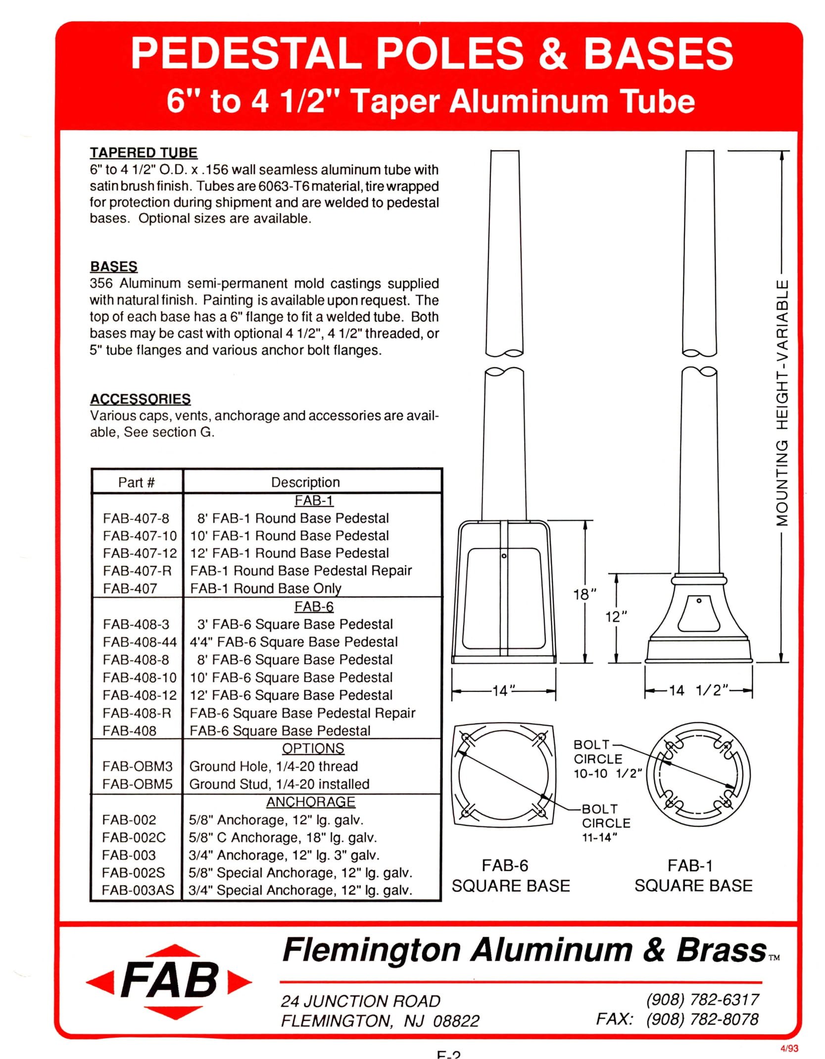 Pedestal Poles and Bases "6" to 4 1/2" taper Aluminum Tube — Flemington ...