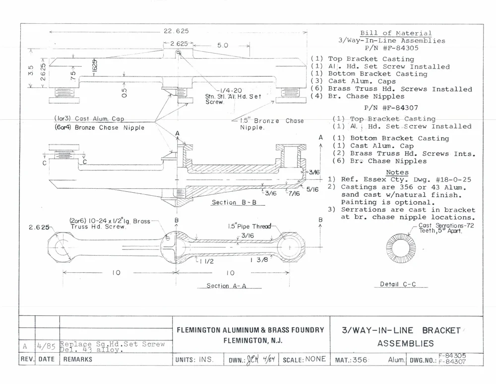 3/WAY-IN-LINE BRACKET ASSEMBLIES — Flemington Aluminum & Brass