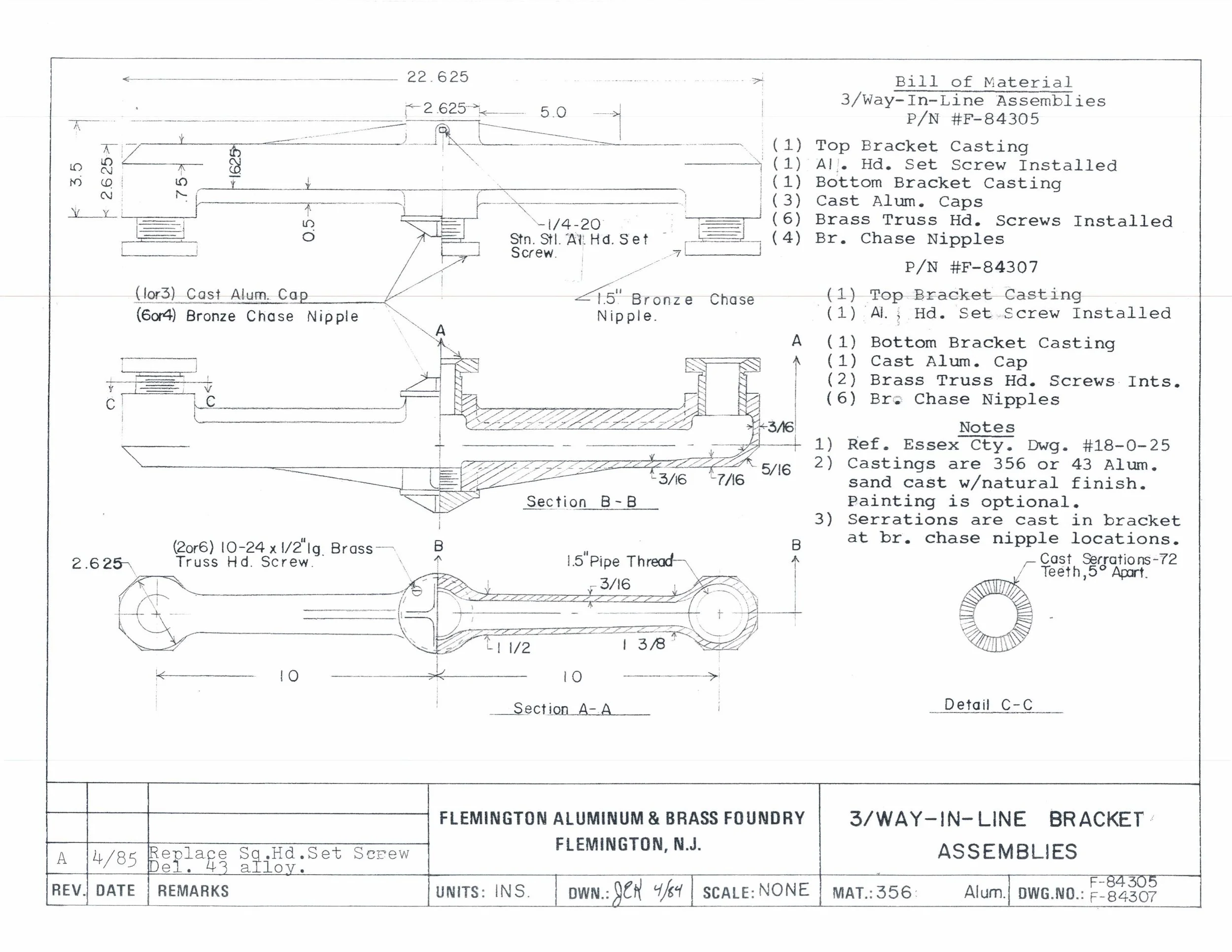 3/WAY-IN-LINE BRACKET ASSEMBLIES — Flemington Aluminum & Brass