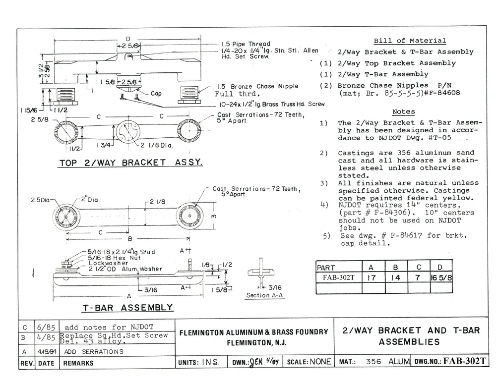 2/WAY BRACKET AND T-BAR ASSEMBLIES — Flemington Aluminum & Brass