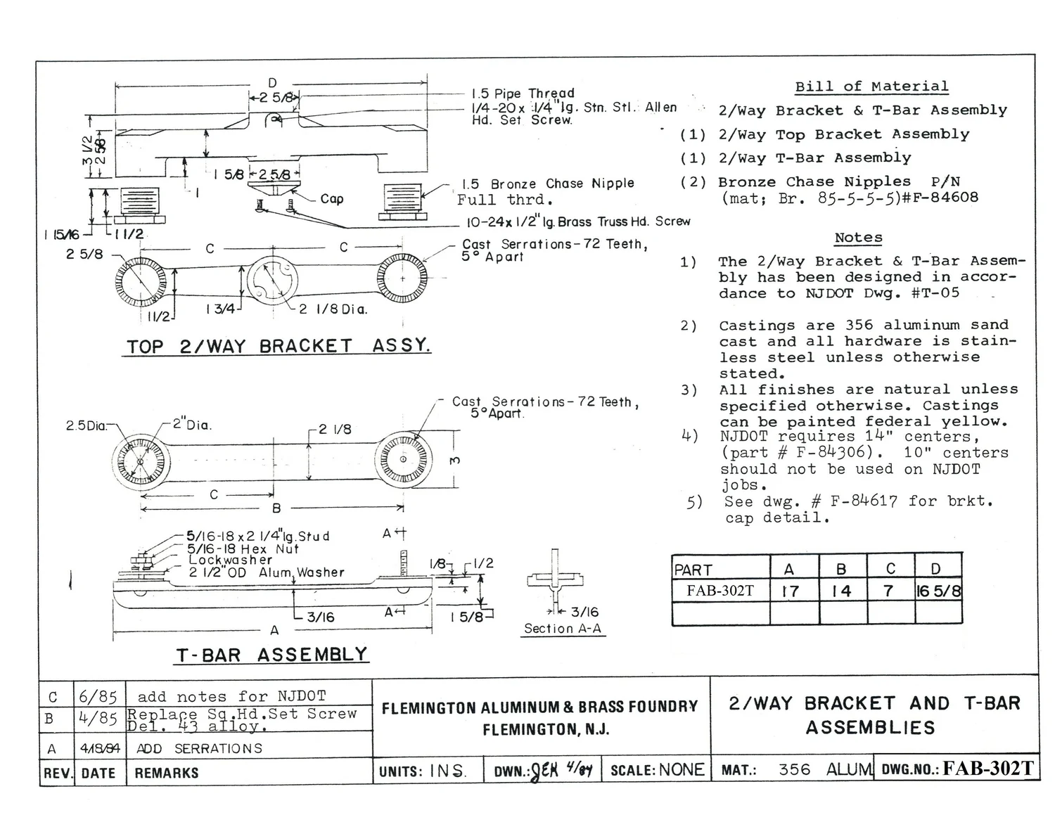 2/WAY BRACKET AND T-BAR ASSEMBLIES — Flemington Aluminum & Brass