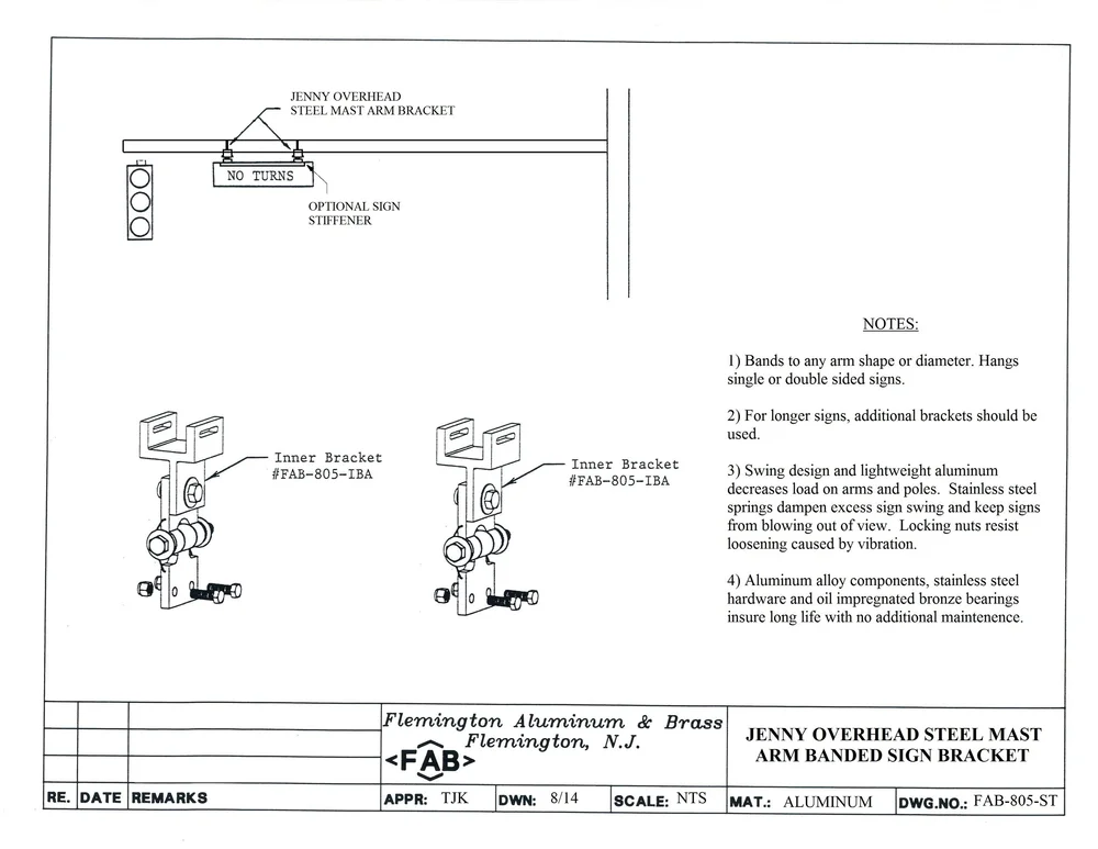JENNY OVERHEAD STEEL MAST ARM BANDED SIGN BRACKET — Flemington Aluminum ...