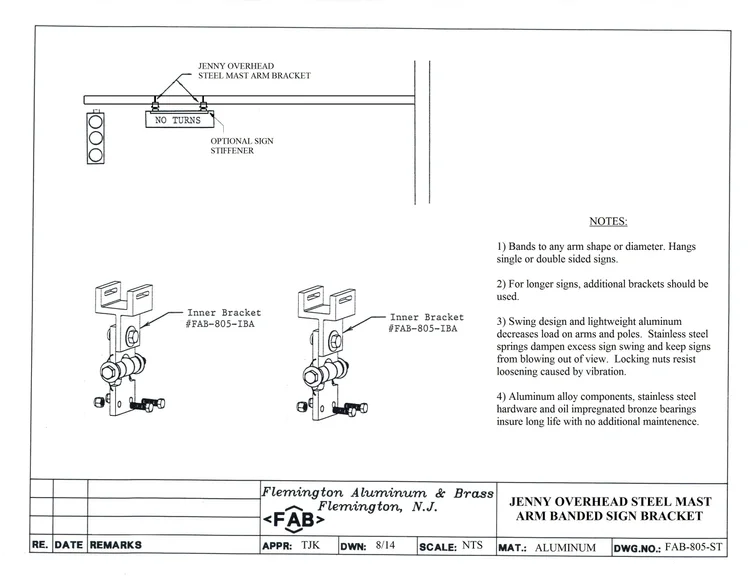 JENNY OVERHEAD STEEL MAST ARM BANDED SIGN BRACKET — Flemington Aluminum ...