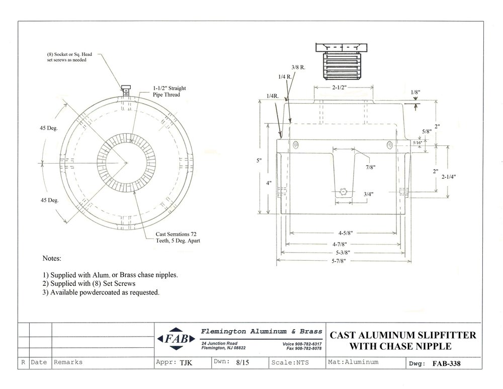 CAST ALUMINUM SLIPFITTER WITH CHASE NIPPLE — Flemington Aluminum & Brass