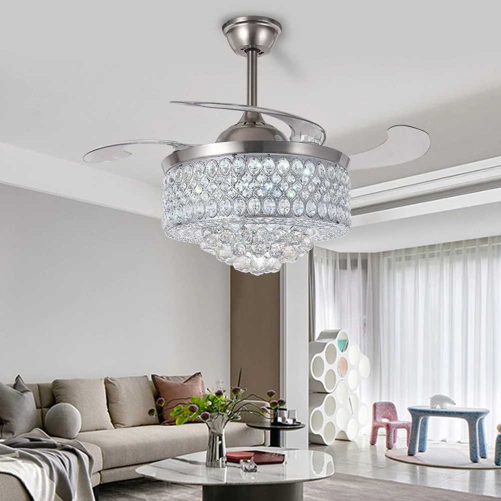 42" Light Luxury Silver Crystal Celing Fan with LED Lights DS-FH66 ...