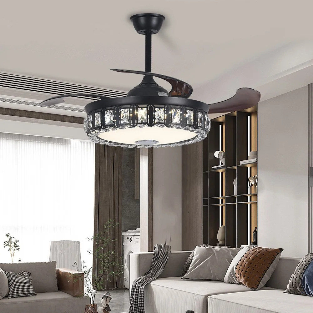 42" Black Dining Room Bedroom Bluetooth Invisible Fan with Light DS ...