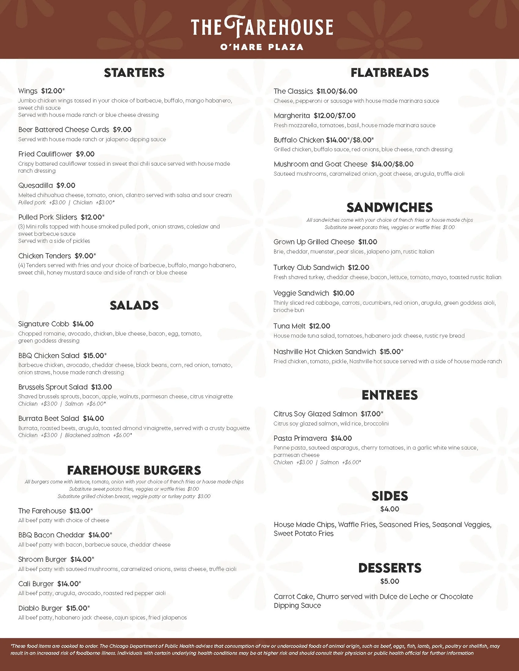 Menus — The Farehouse O'Hare Plaza