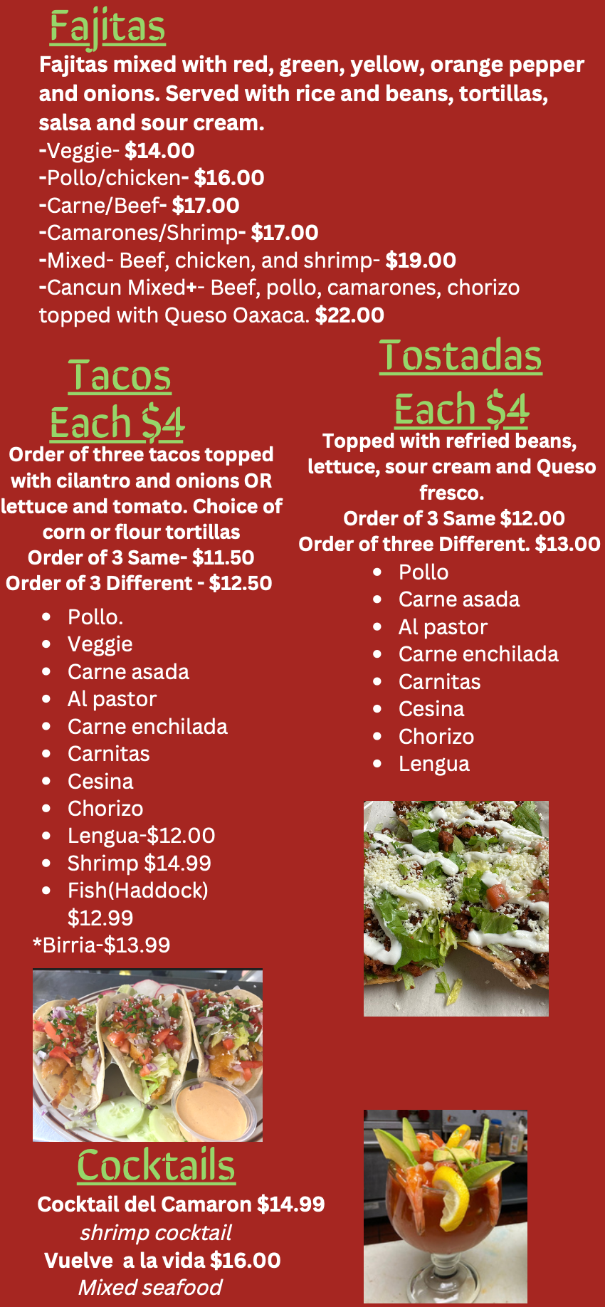 Authentic Mexican Food Menu